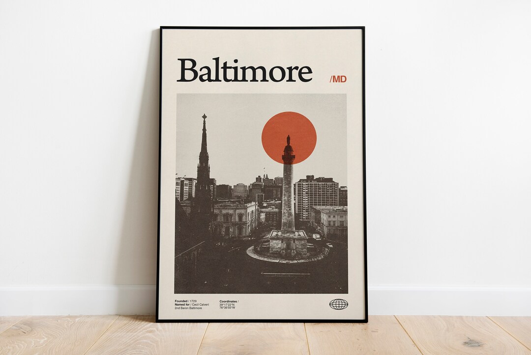 Baltimore Mid Century Poster, Vintage Baltimore Poster Print, Wall ...