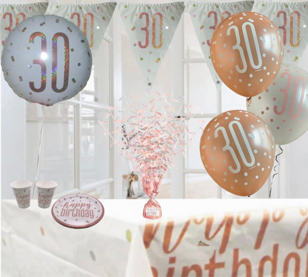 30th Birthday Happy Birthday White Rose Gold Themed Birthday Party ...