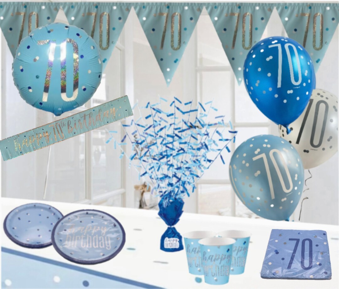 Age 70 and Happy Birthday Blue and Silver Themed Birthday Party ...