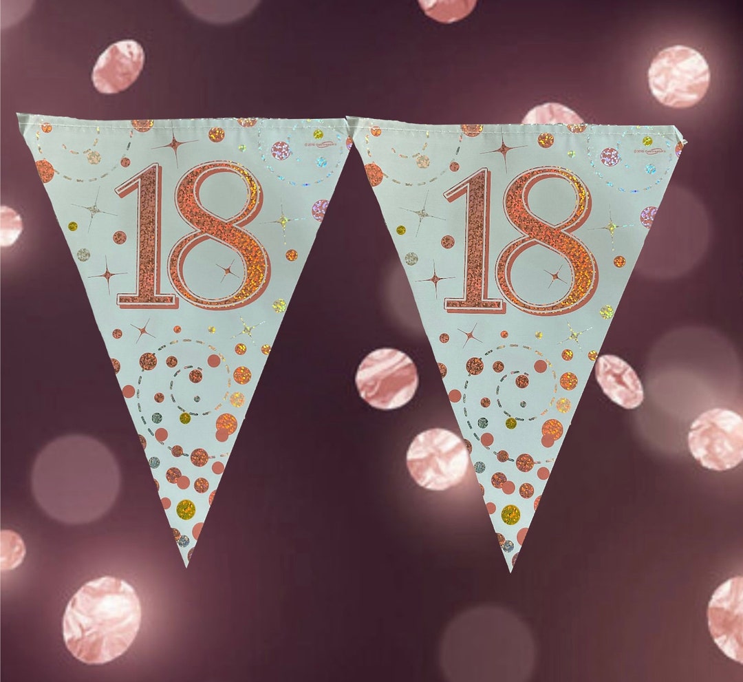 White Rose Gold Age 18 Bunting Flags Party Banner 3.9m. 18th - Etsy