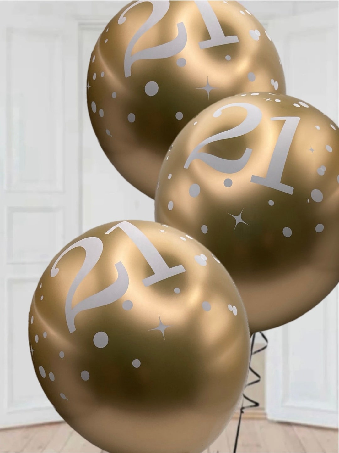 White and Gold Age 21 Latex Party Balloons X6 11inch. White Gold 21st ...