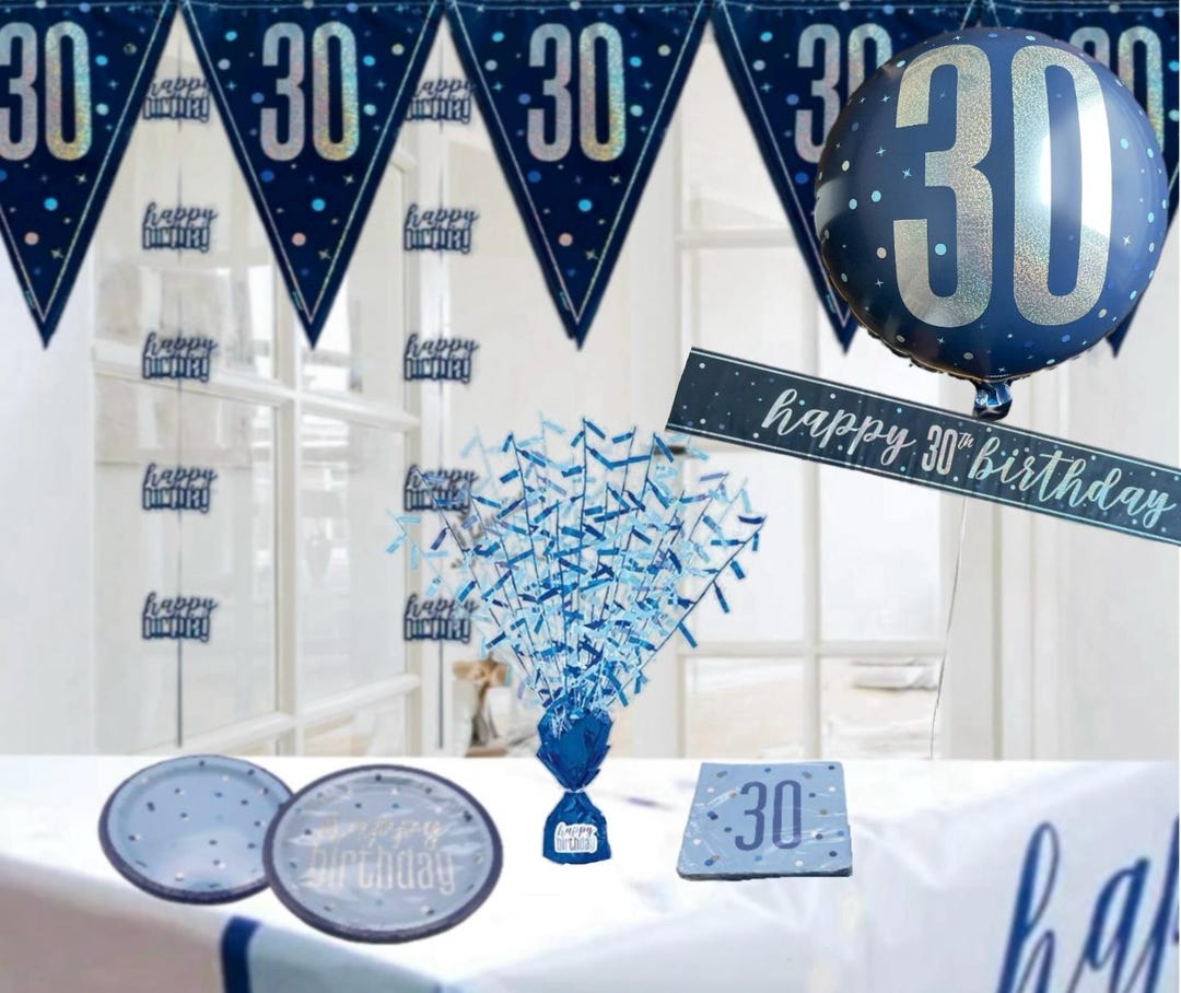 30th Birthday Navy Blue and Silver Themed Decorations and Table ...