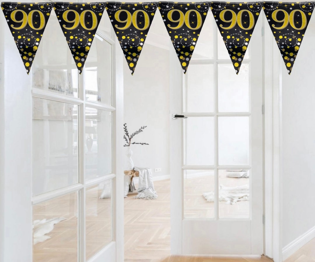 Age 90 / 90th Birthday Black and Gold Themed Bunting Flags Banner Party ...