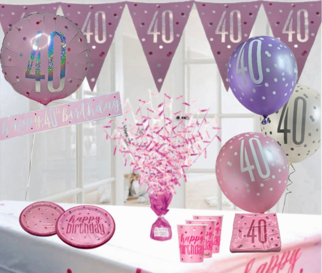 Age 40 and Happy Birthday Pink and Silver Themed Birthday Party ...