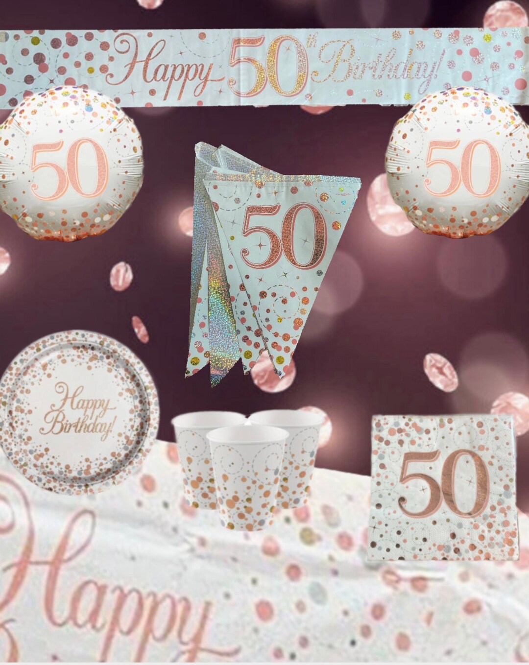 Age 50 White Rose Gold Themed Birthday Party Decorations. 50th - Etsy UK