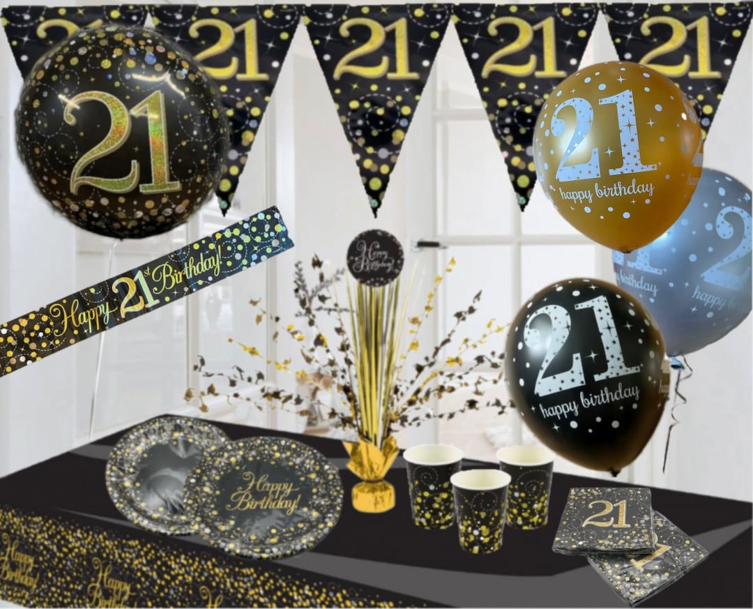 Age 21 Black and Gold Themed Birthday Party Decorations. Black and Gold ...