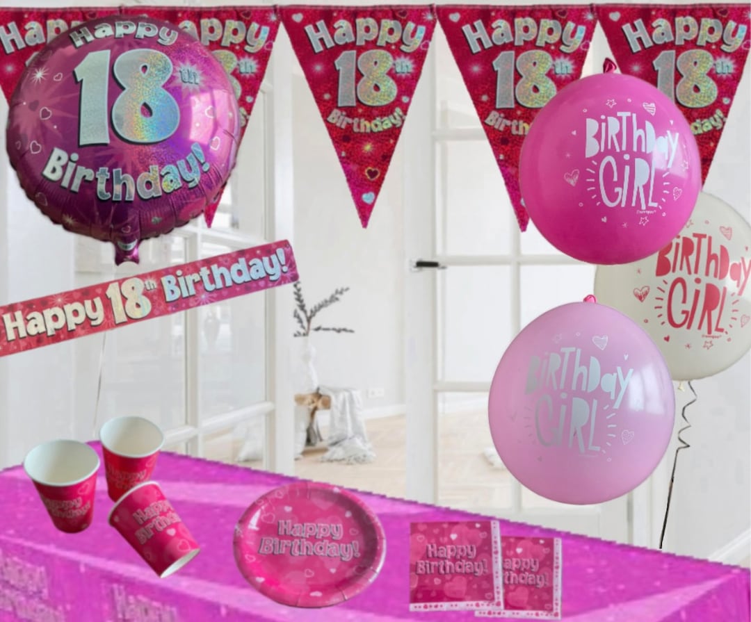 Age 18 / 18th Birthday Pink Silver Themed Birthday Party Decorations ...