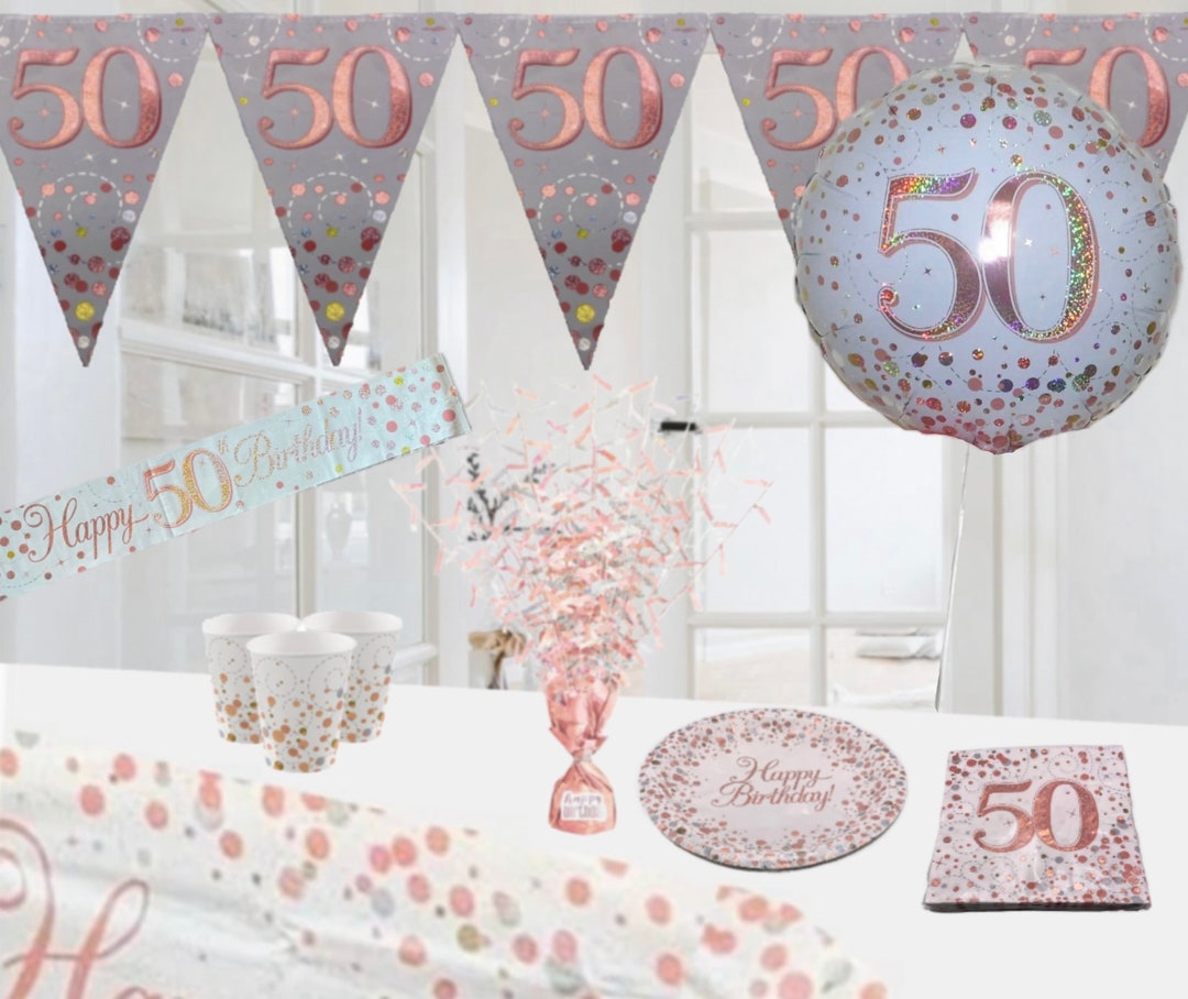 Age 50 White Rose Gold Themed Birthday Party Decorations. 50th Birthday ...