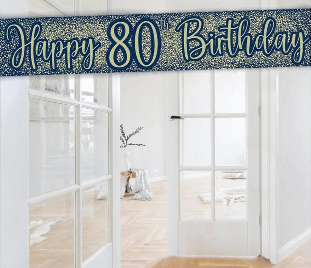 Navy Blue Glitz Gold Happy 80th Birthday 9ft Door Wall Foil Metallic ...
