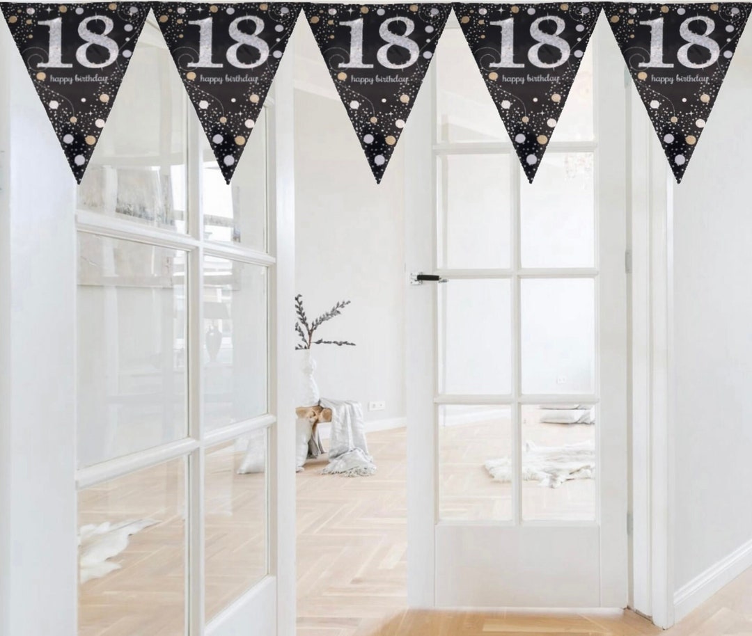 Black Gold Silver Happy 18th Birthday Bunting Flags Banner 4m Length ...