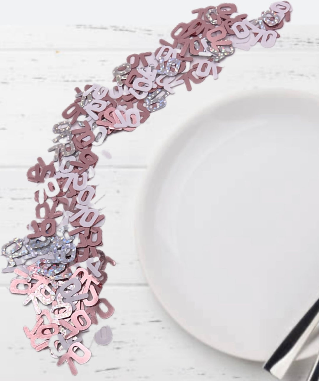 Age 70 Rose Gold Silver White Confetti. 70th Birthday Themed Confetti ...