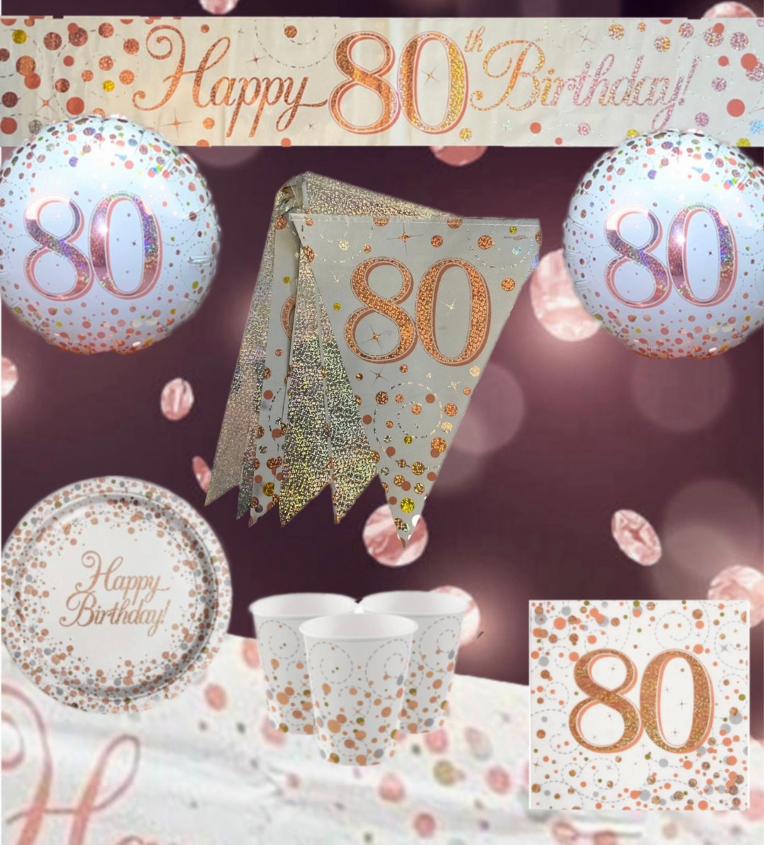 Age 80 & Happy Birthday White Rose Gold Themed Party - Etsy UK