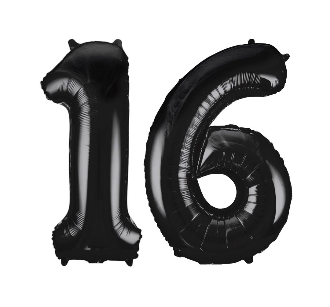 Jumbo Sized 34inch Age 16 Black Birthday Party Balloons. 16th Birthday ...