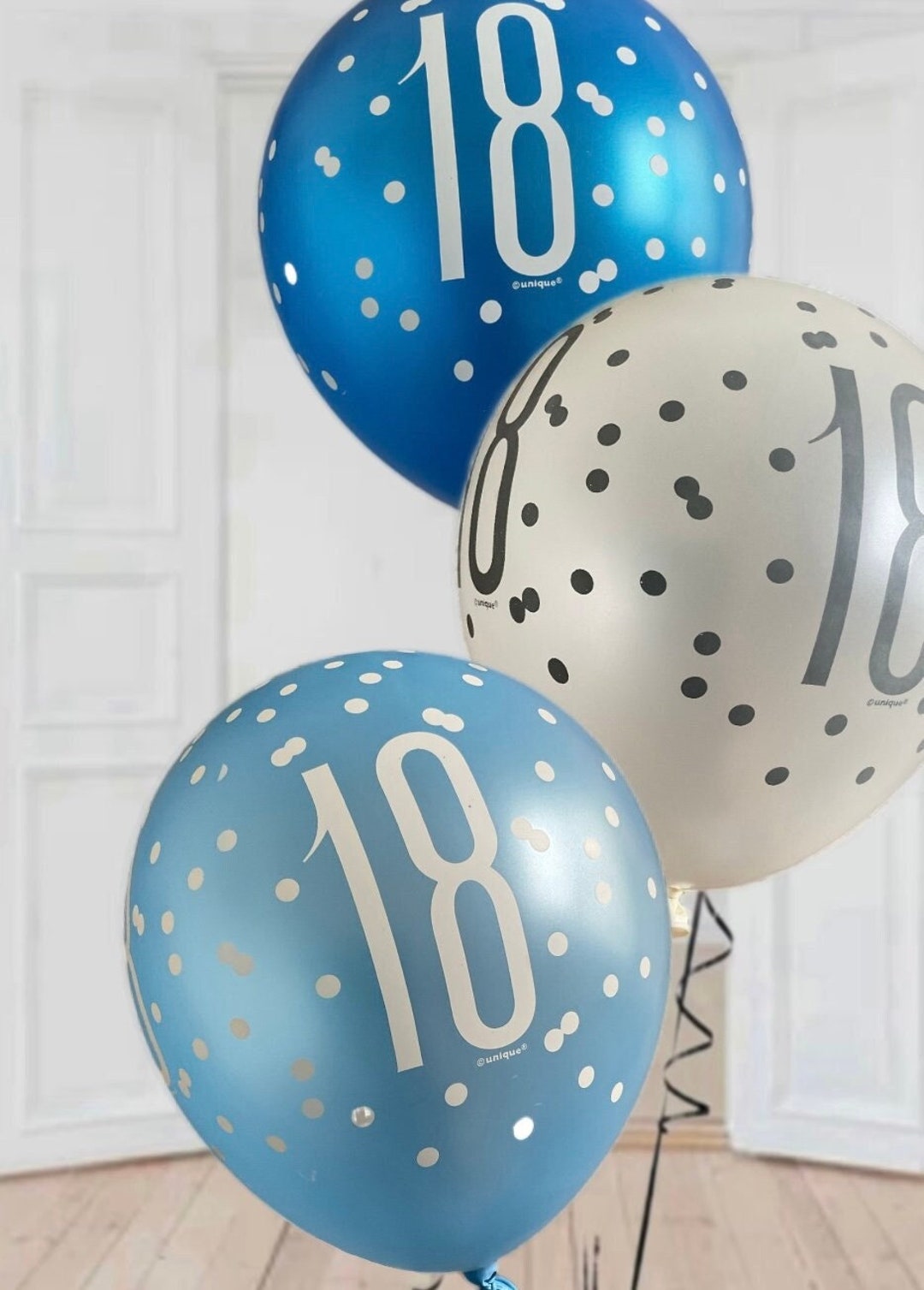 Glitz Blue and White Themed Age 18 Latex Party Balloons X 6. Blue and ...