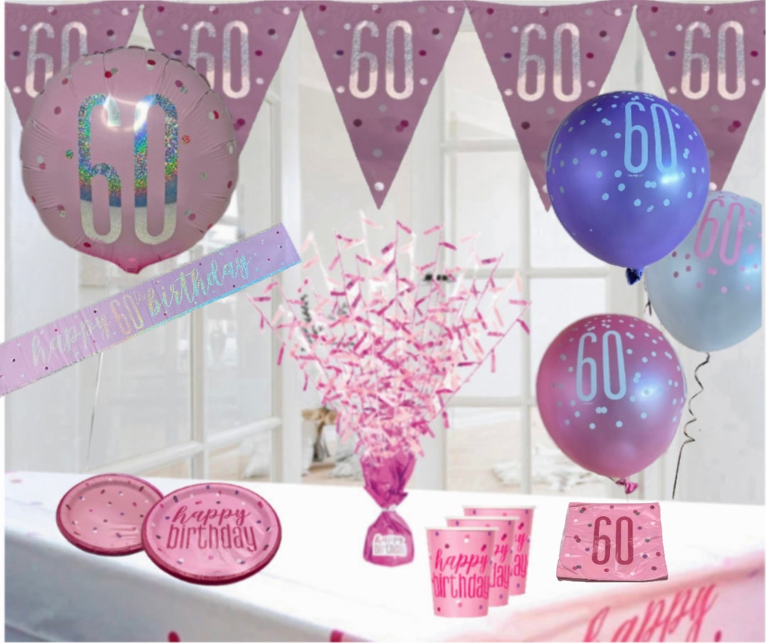 Age 60 and Happy Birthday Pink and Silver Themed Birthday Party ...