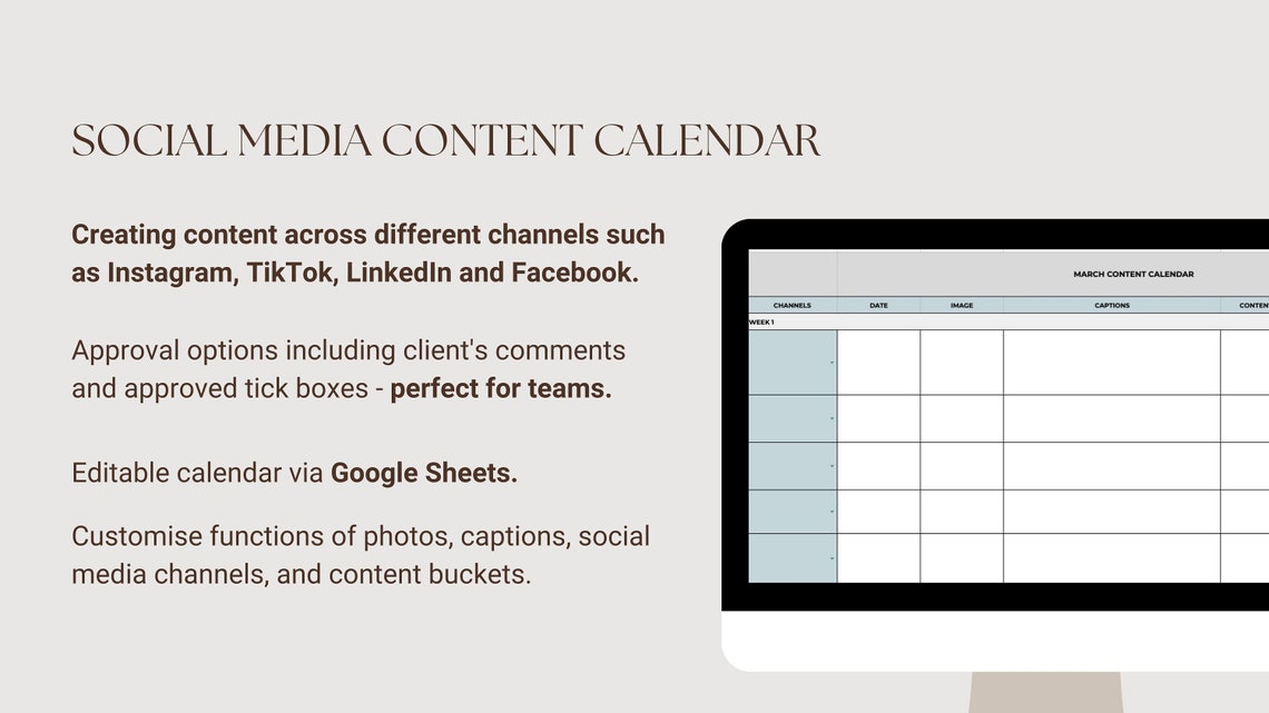 Social Media Content Calendar Monthly Google Excel Social Media ...