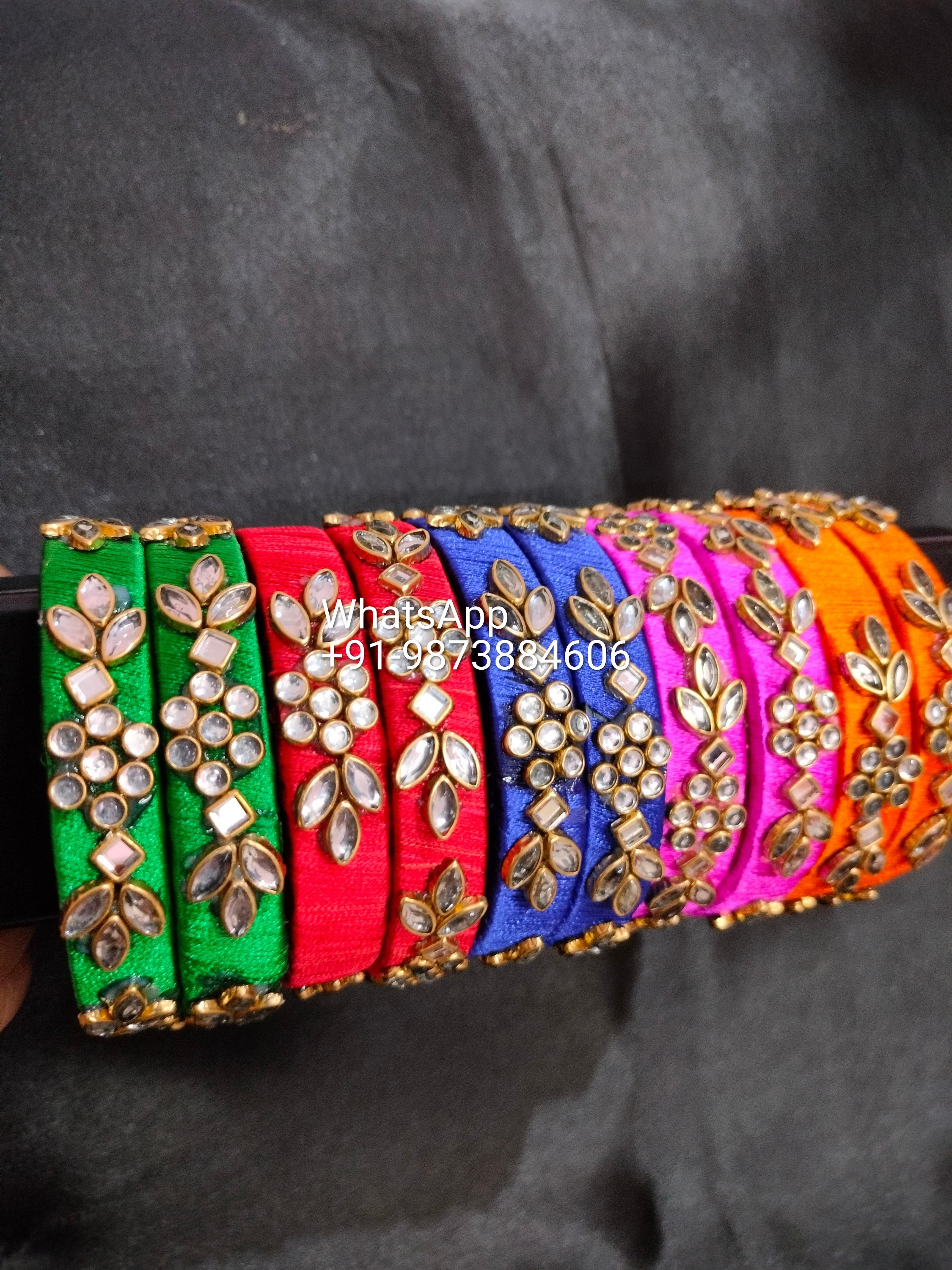 100 Pc Luxury Sangeet Mehendi Ganey Silk Thread Kundan Bangles Maiyo ...