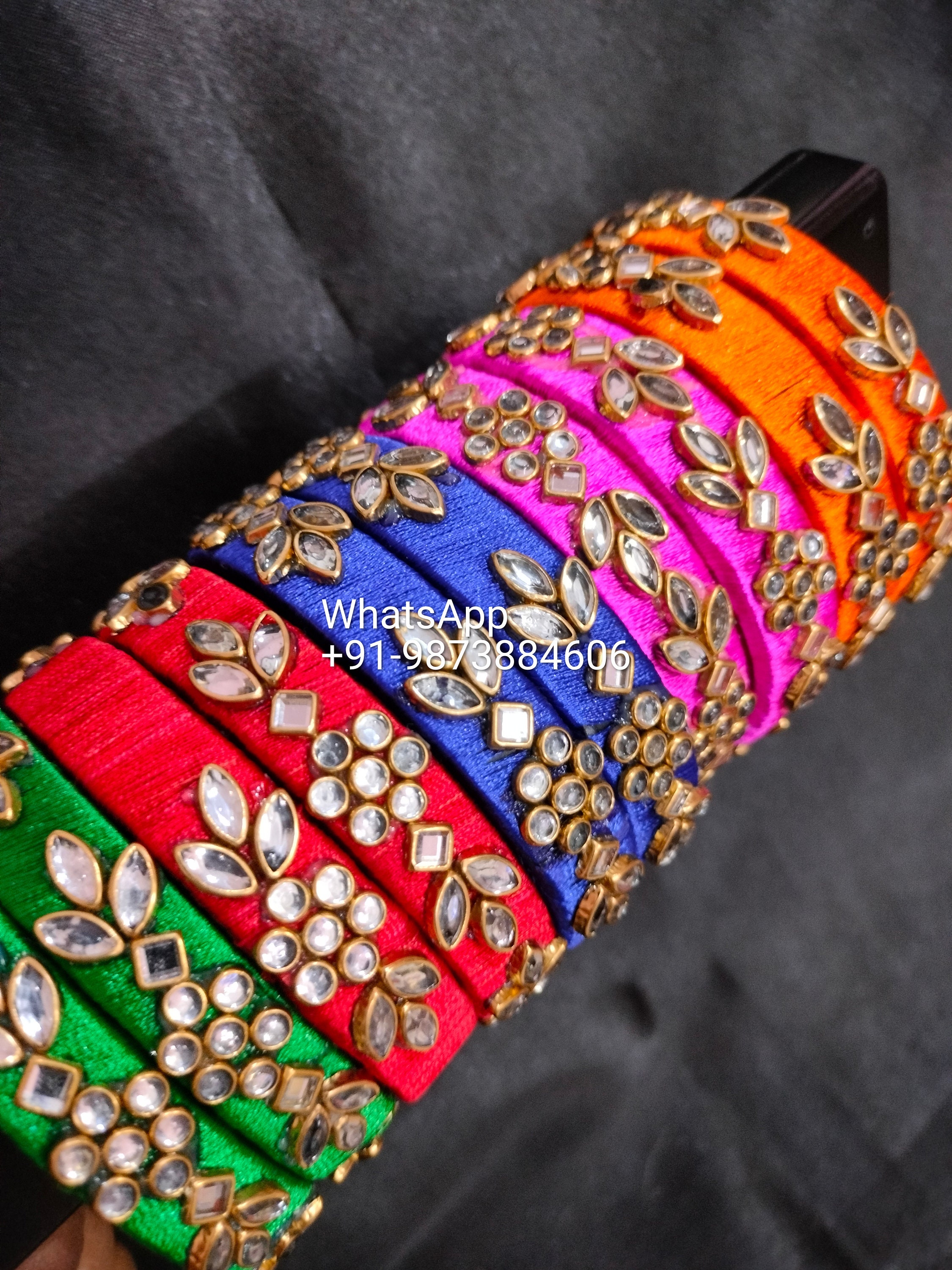100 Pc Luxury Sangeet Mehendi Ganey Silk Thread Kundan Bangles Maiyo ...
