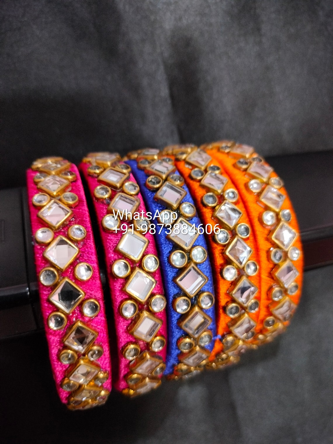100 Pc Luxury Sangeet Mehendi Ganey Silk Thread Kundan Bangles Maiyo ...