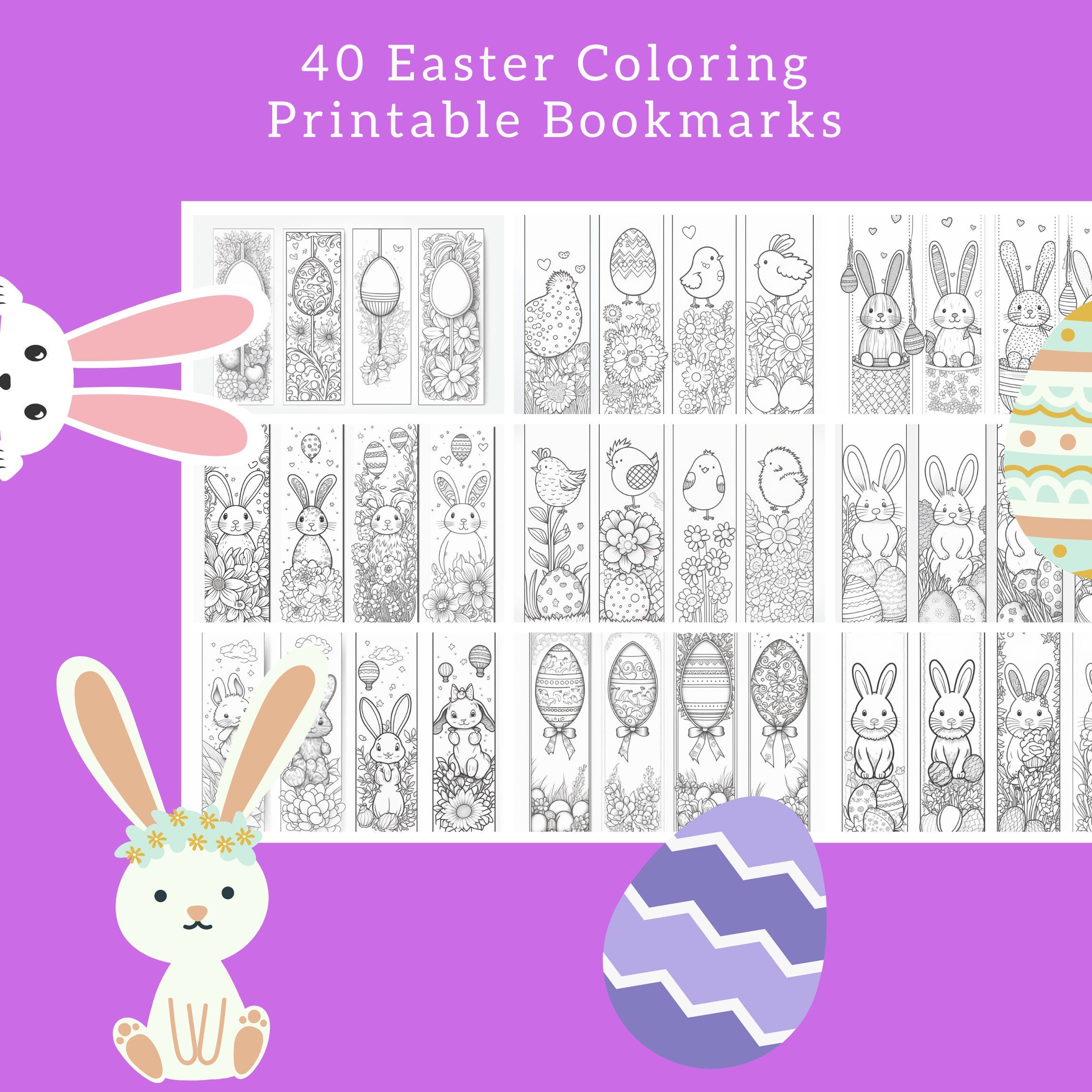 40 Easter Printable Bookmarks for Kids - Bunny, Flower, Egg, and Chick ...