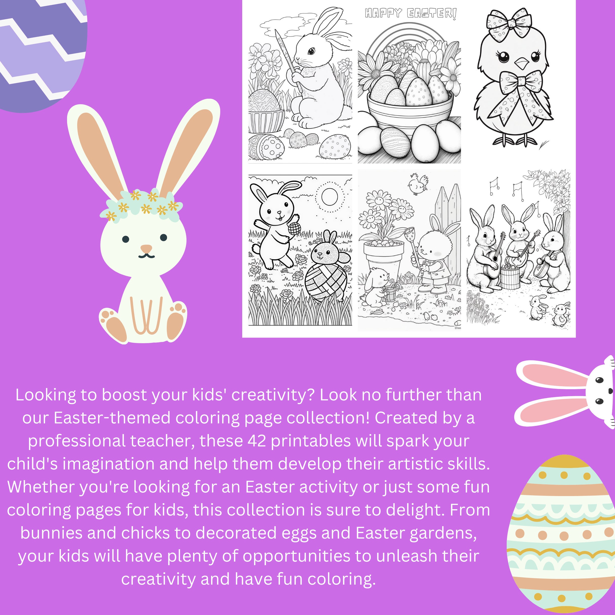 Easter Fun: 42 Coloring Printables for Kids Professionally Created and ...