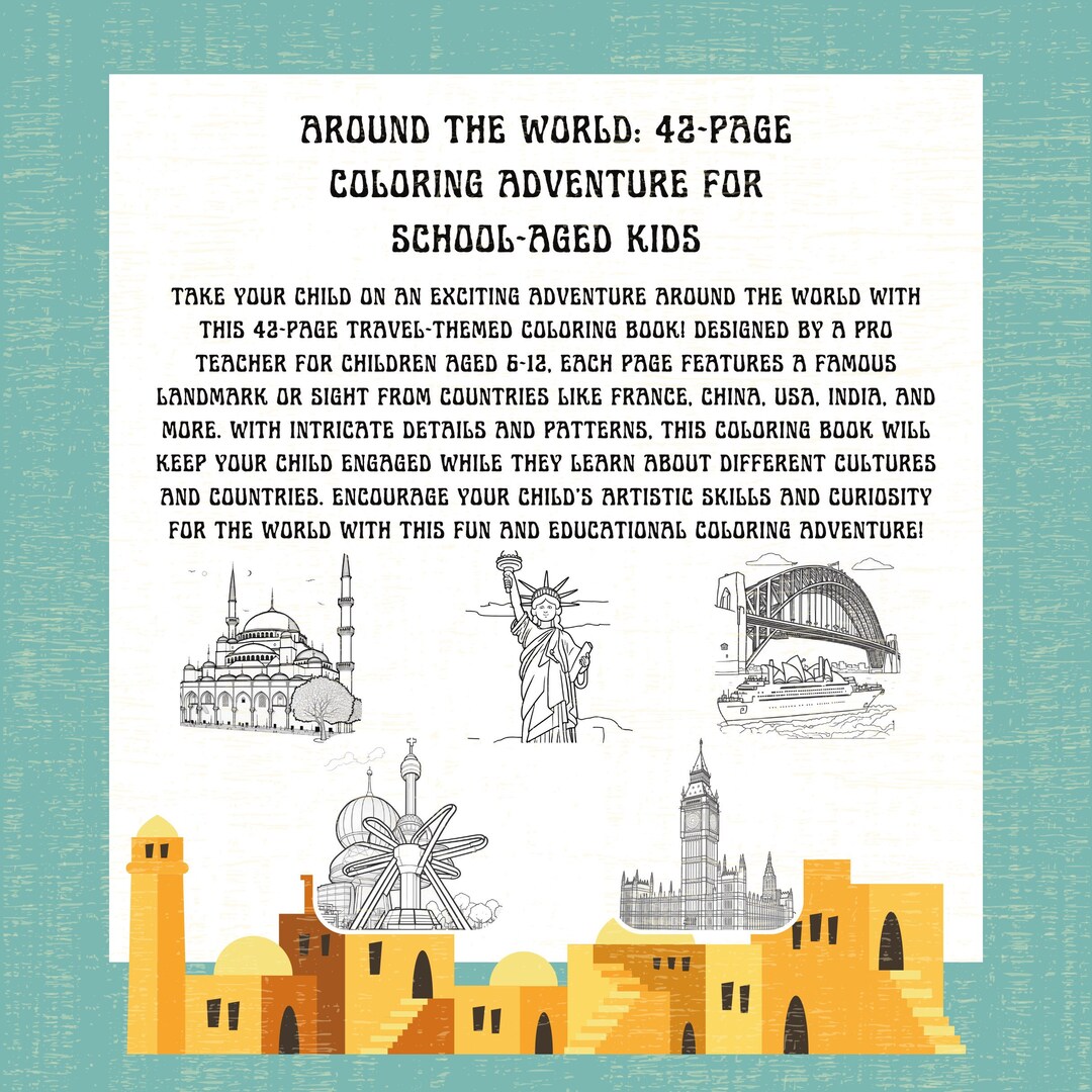 Around the World: 42-page Coloring Adventure for School-aged Kids - Etsy
