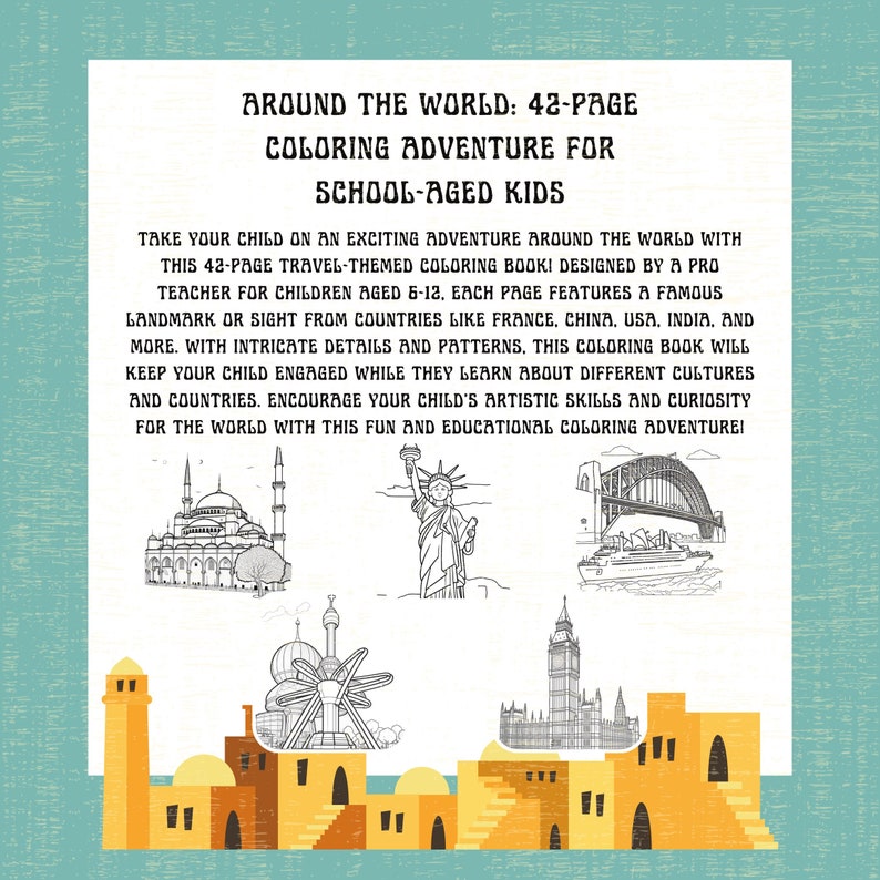 Around the World: 42-page Coloring Adventure for School-aged Kids - Etsy