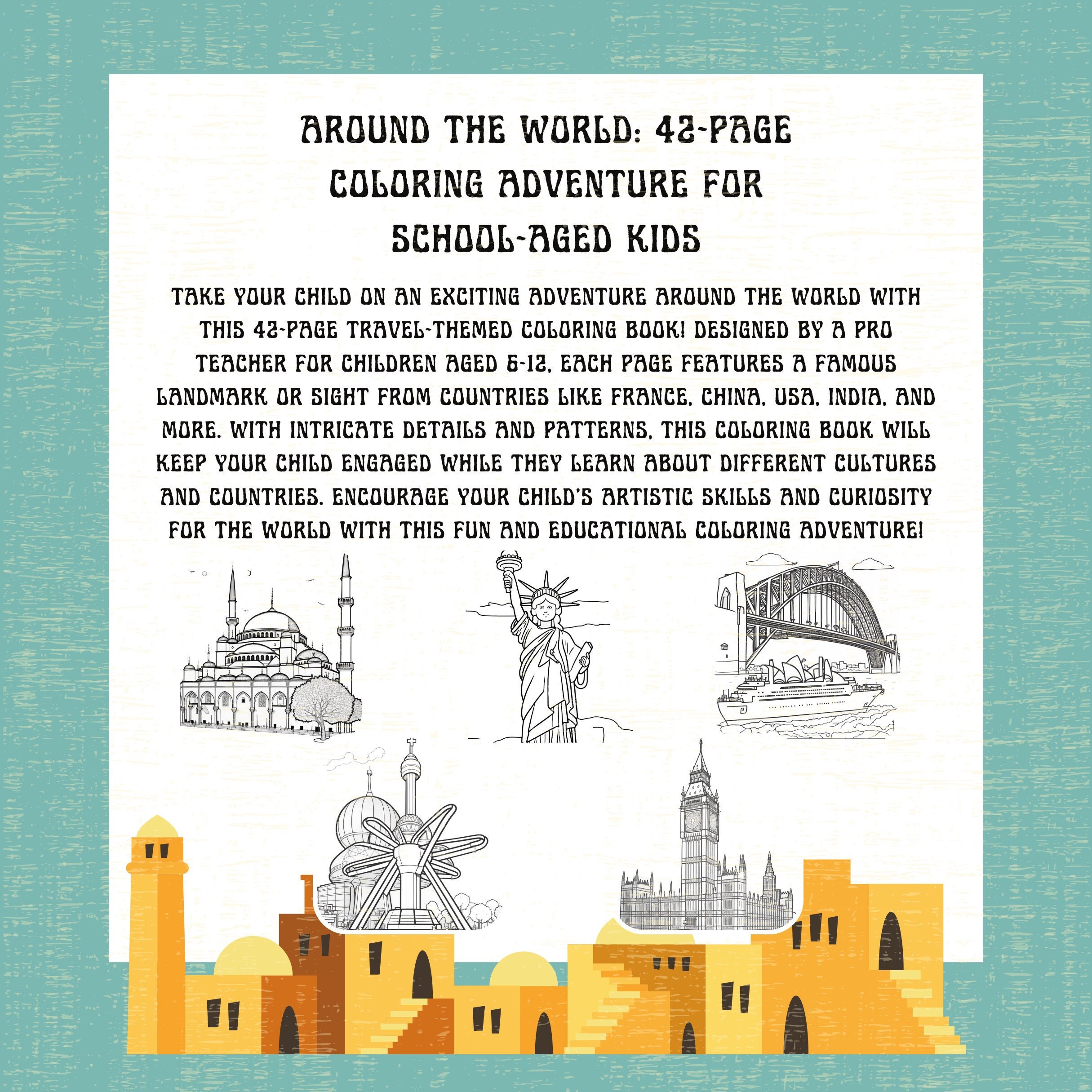 Around the World: 42-page Coloring Adventure for School-aged Kids - Etsy