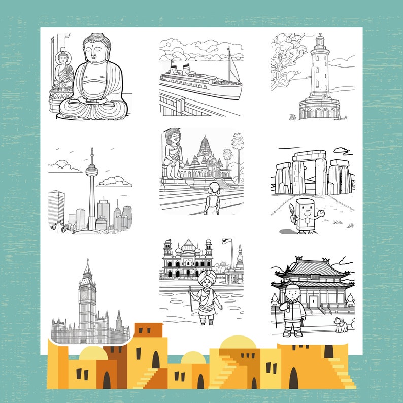 Around the World: 42-page Coloring Adventure for School-aged Kids - Etsy