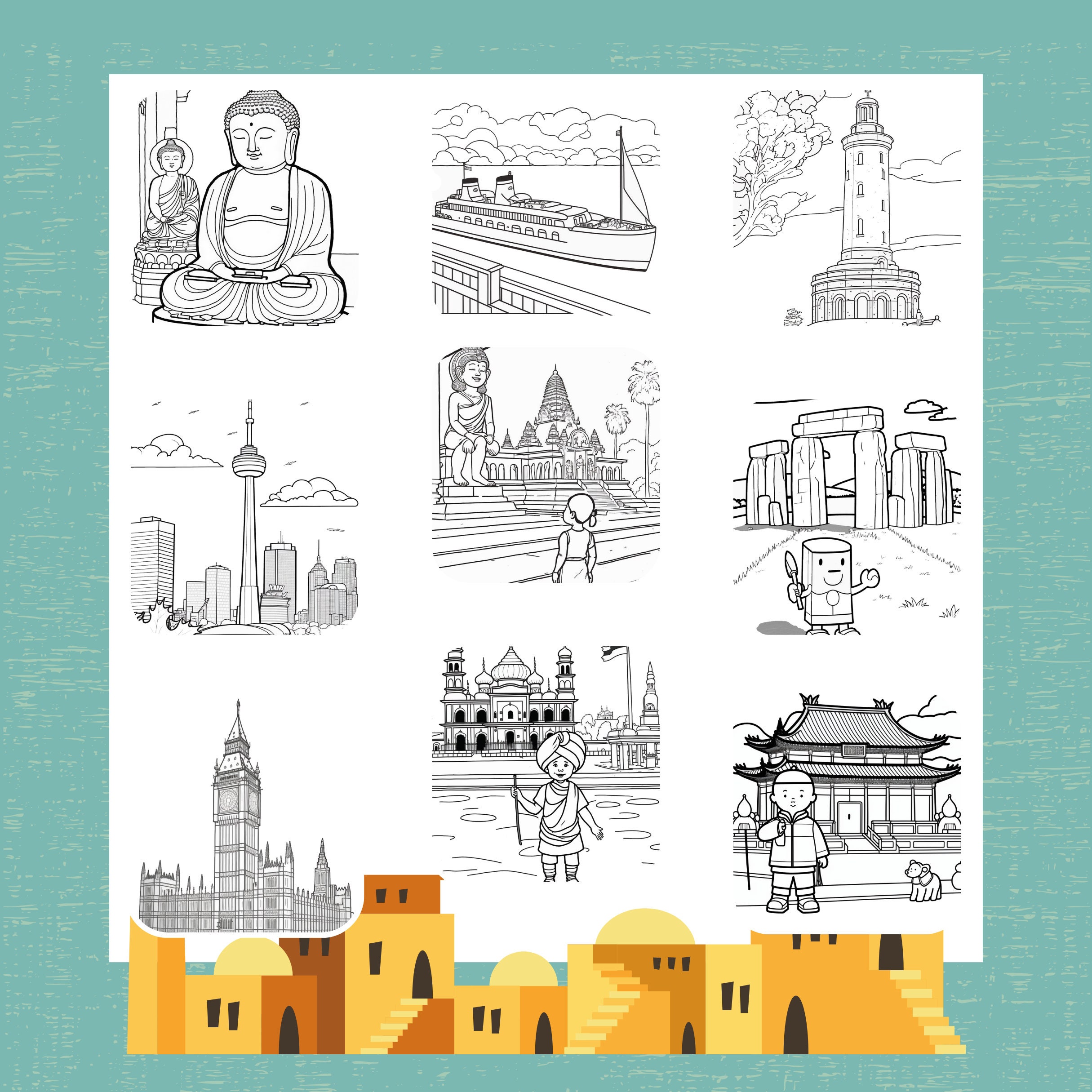 Around the World: 42-page Coloring Adventure for School-aged Kids - Etsy