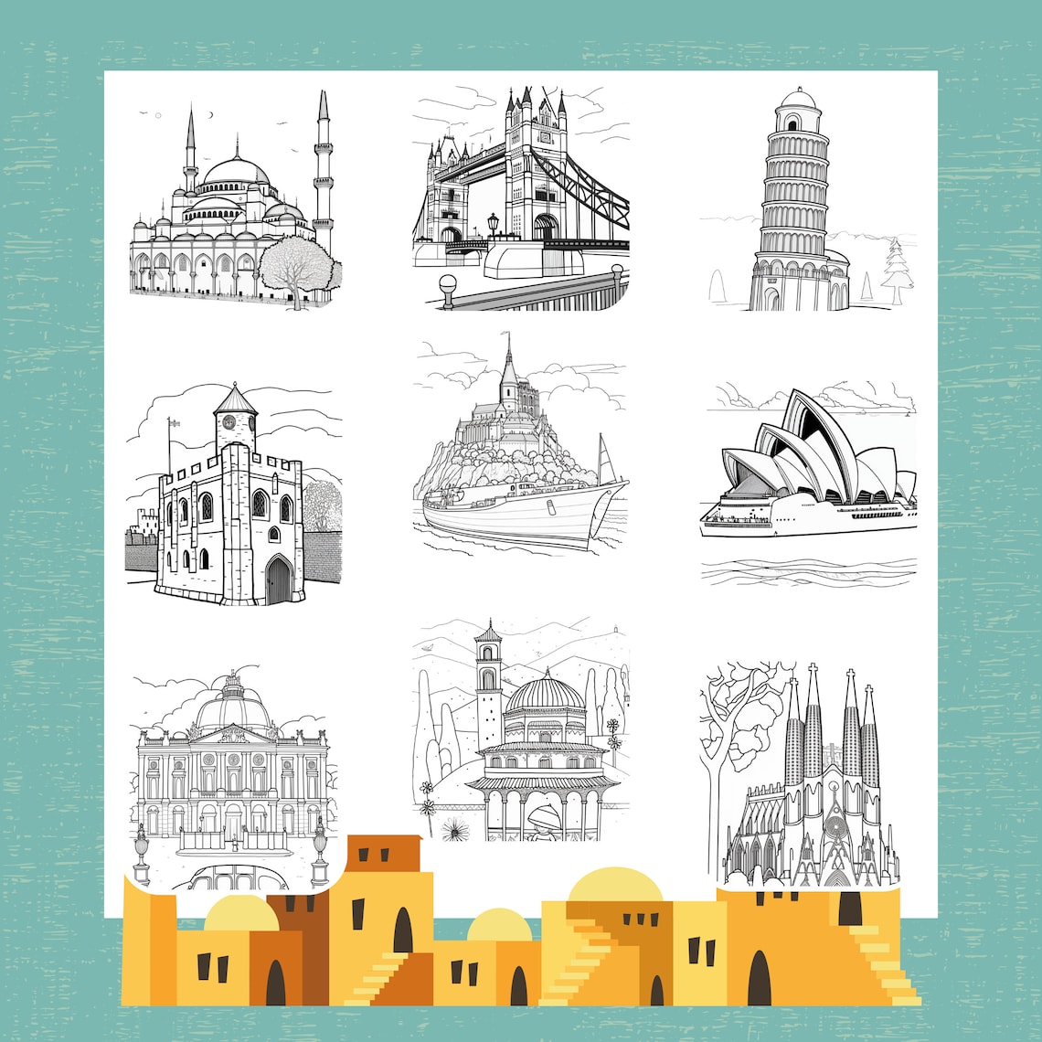 Around the World: 42-page Coloring Adventure for School-aged Kids - Etsy