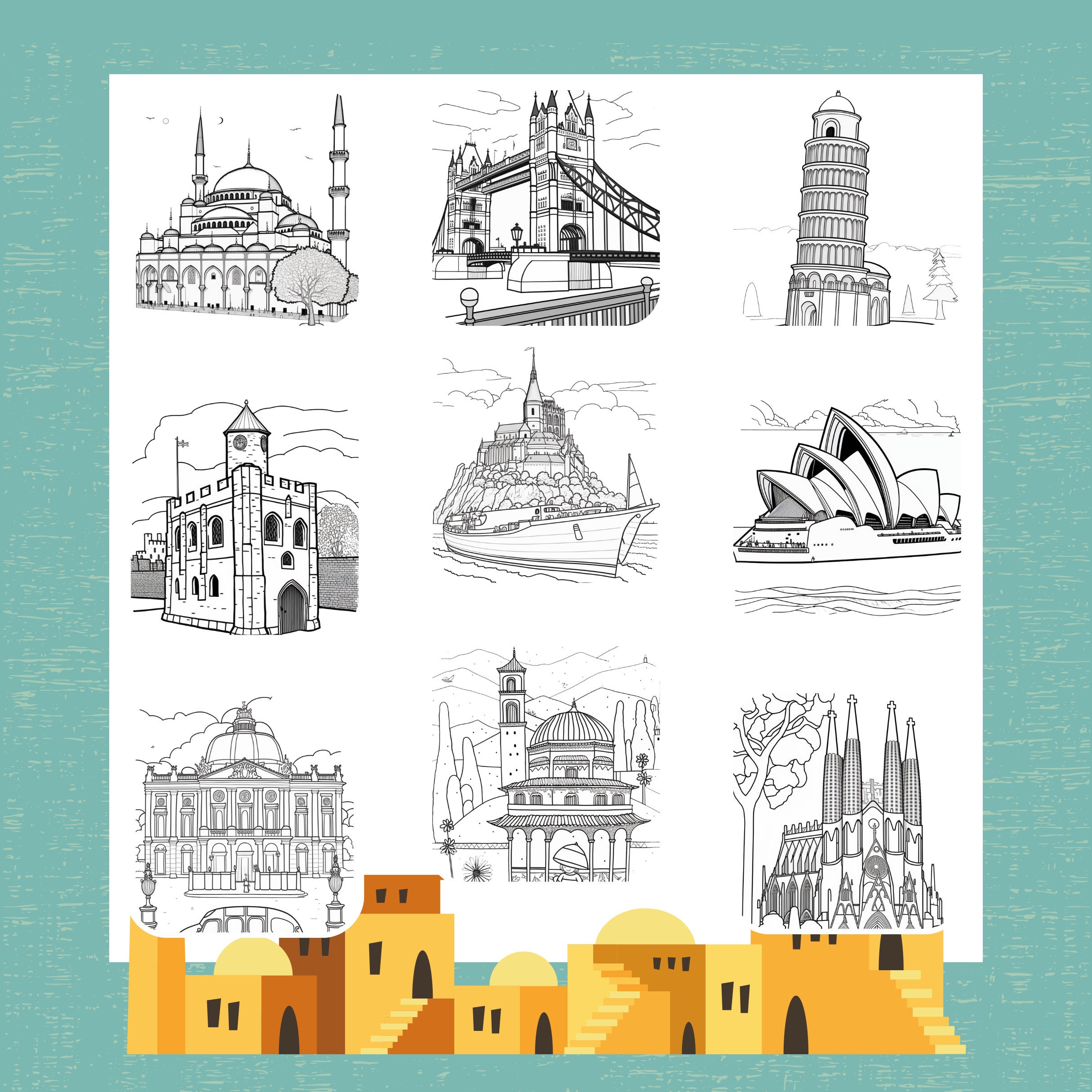 Around the World: 42-page Coloring Adventure for School-aged Kids - Etsy