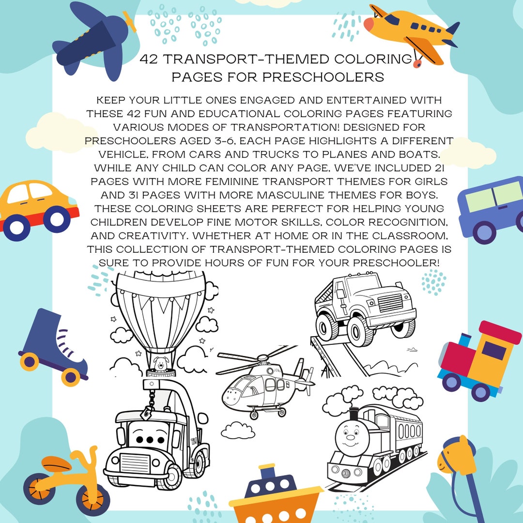 42 Transport-themed Coloring Pages for Preschoolers - Etsy