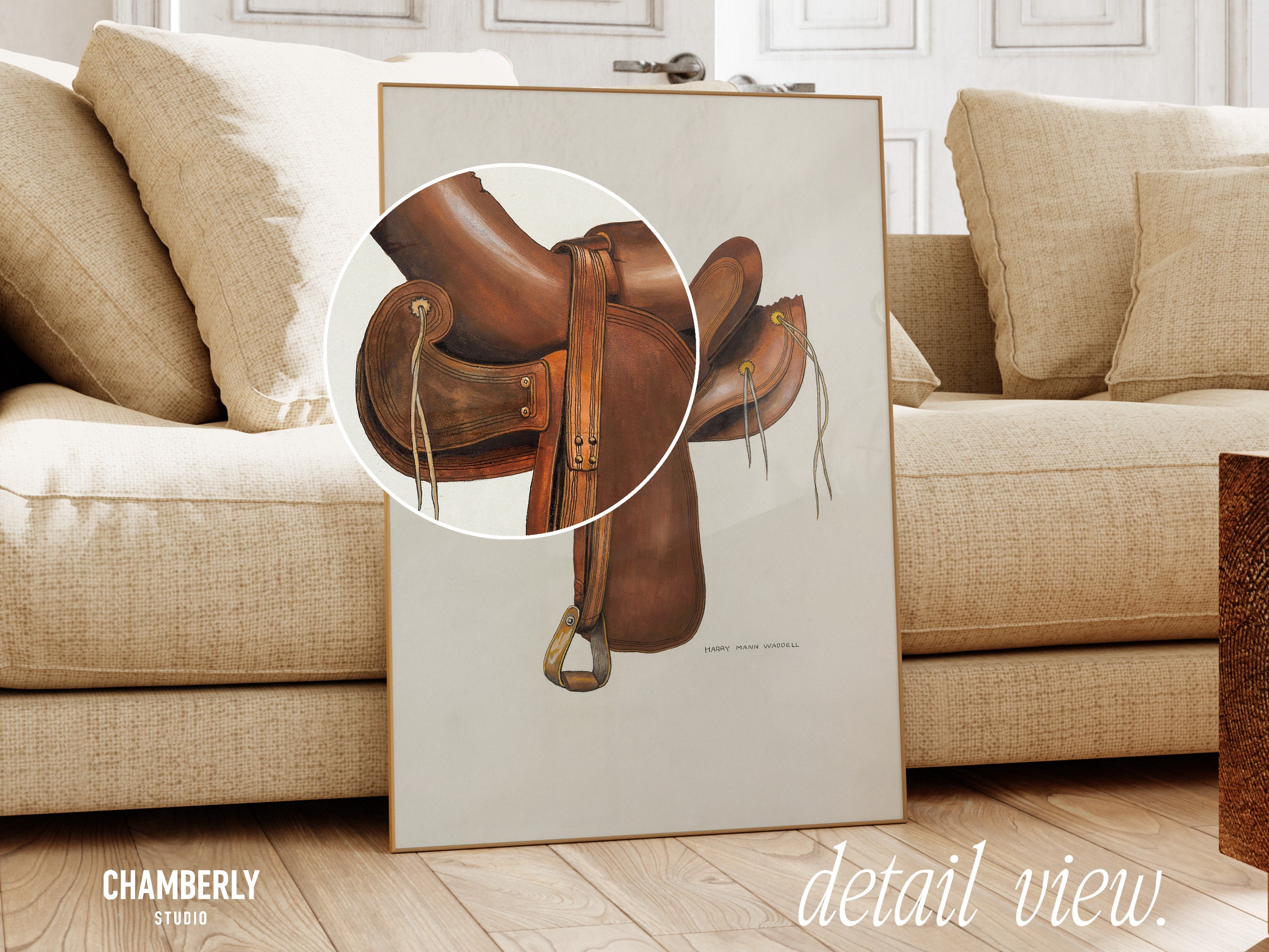 Vintage Western Saddle Art Print: Watercolor Pen & Ink (digital ...