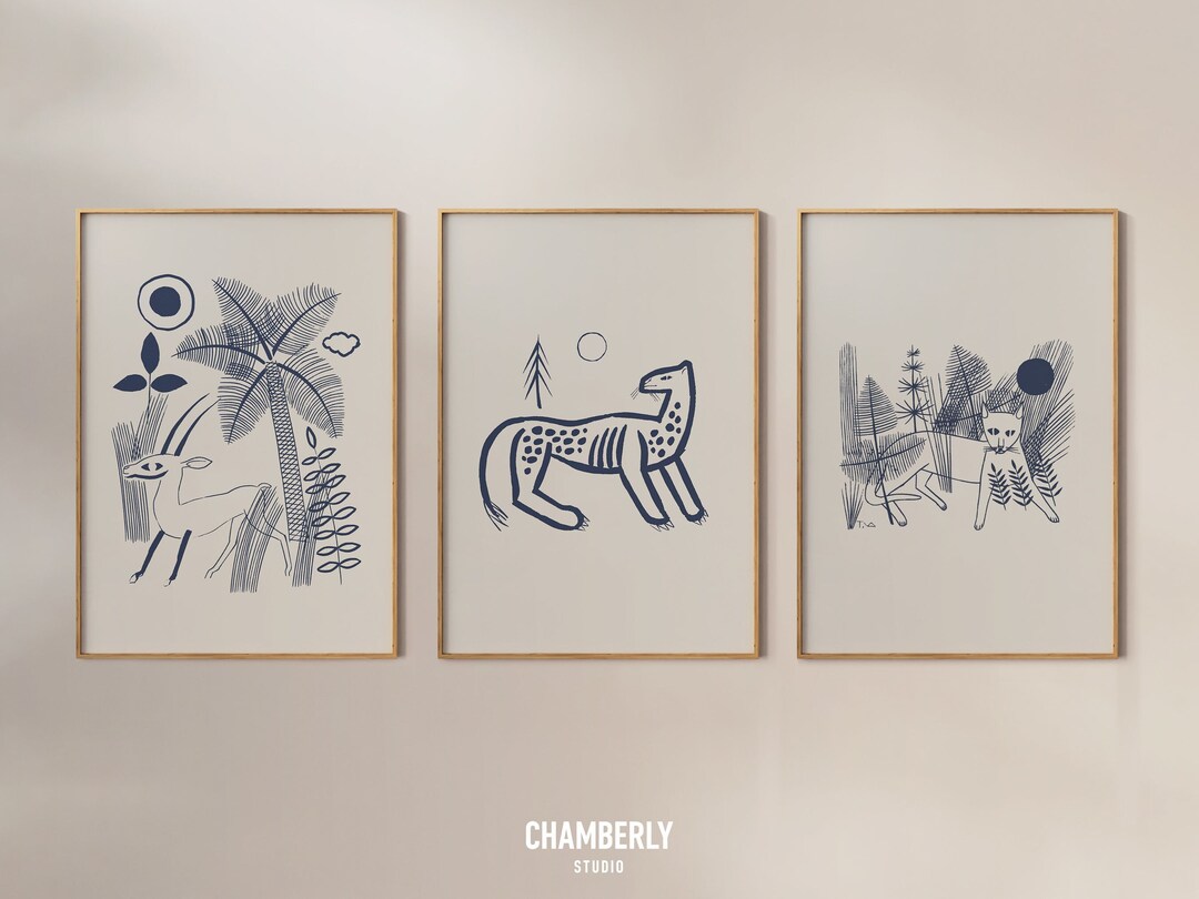 Primitive Animal Art Set - Set of 3 Nature-inspired Illustrations - Etsy