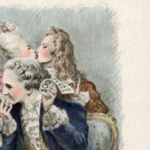 Antique Rococo Illustration Elegant Courting Scene 19th Century French ...
