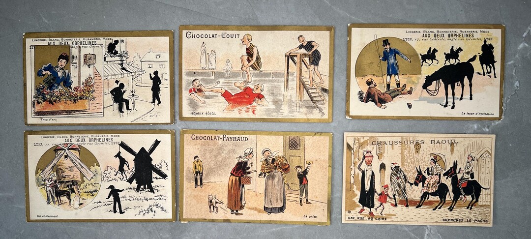 Set of 6 Antique Trade Cards - 19th Century Advertising Illustrations ...