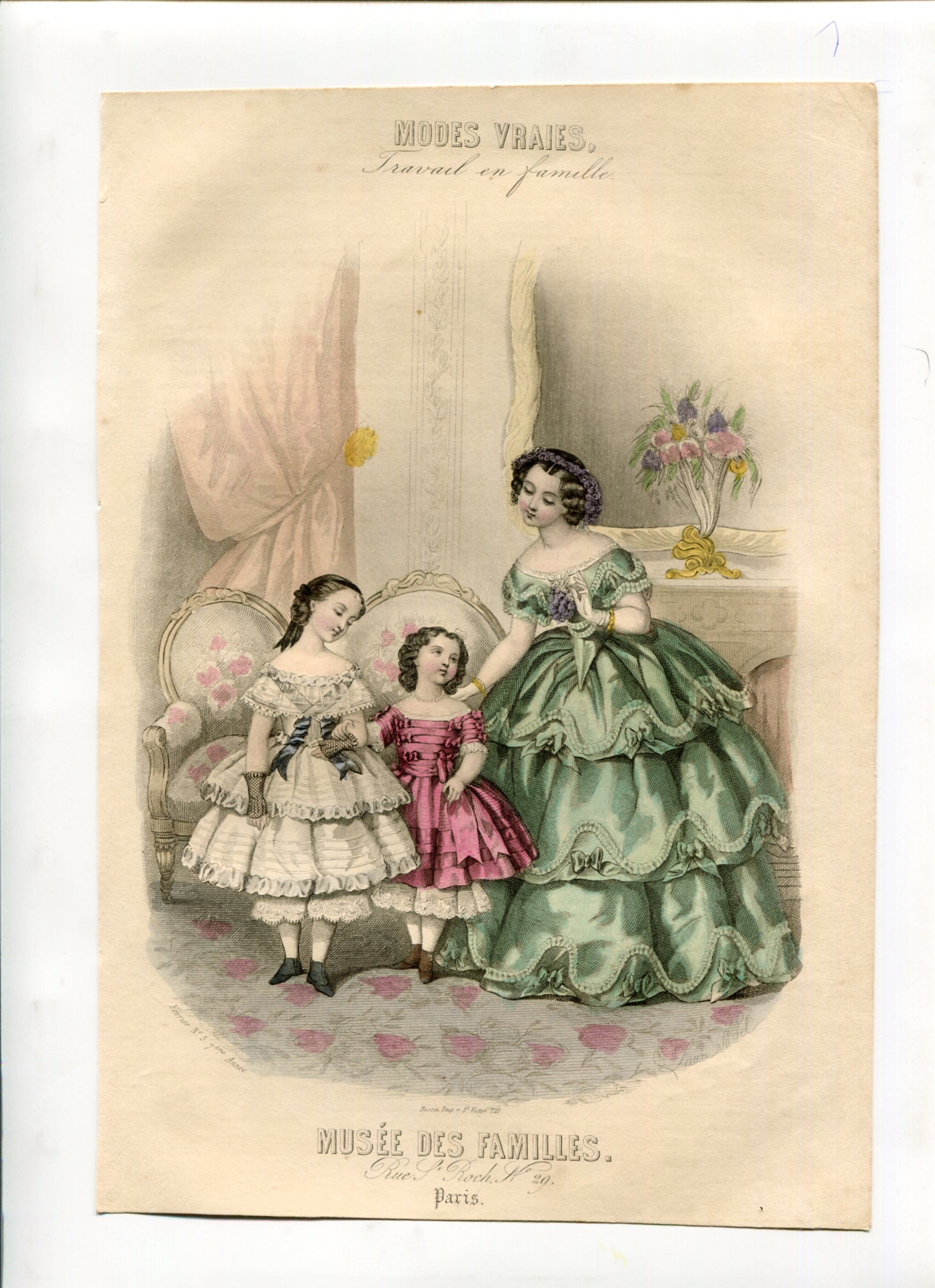 Antique Lithography 1860s Women & Children Fashion Print Vintage ...