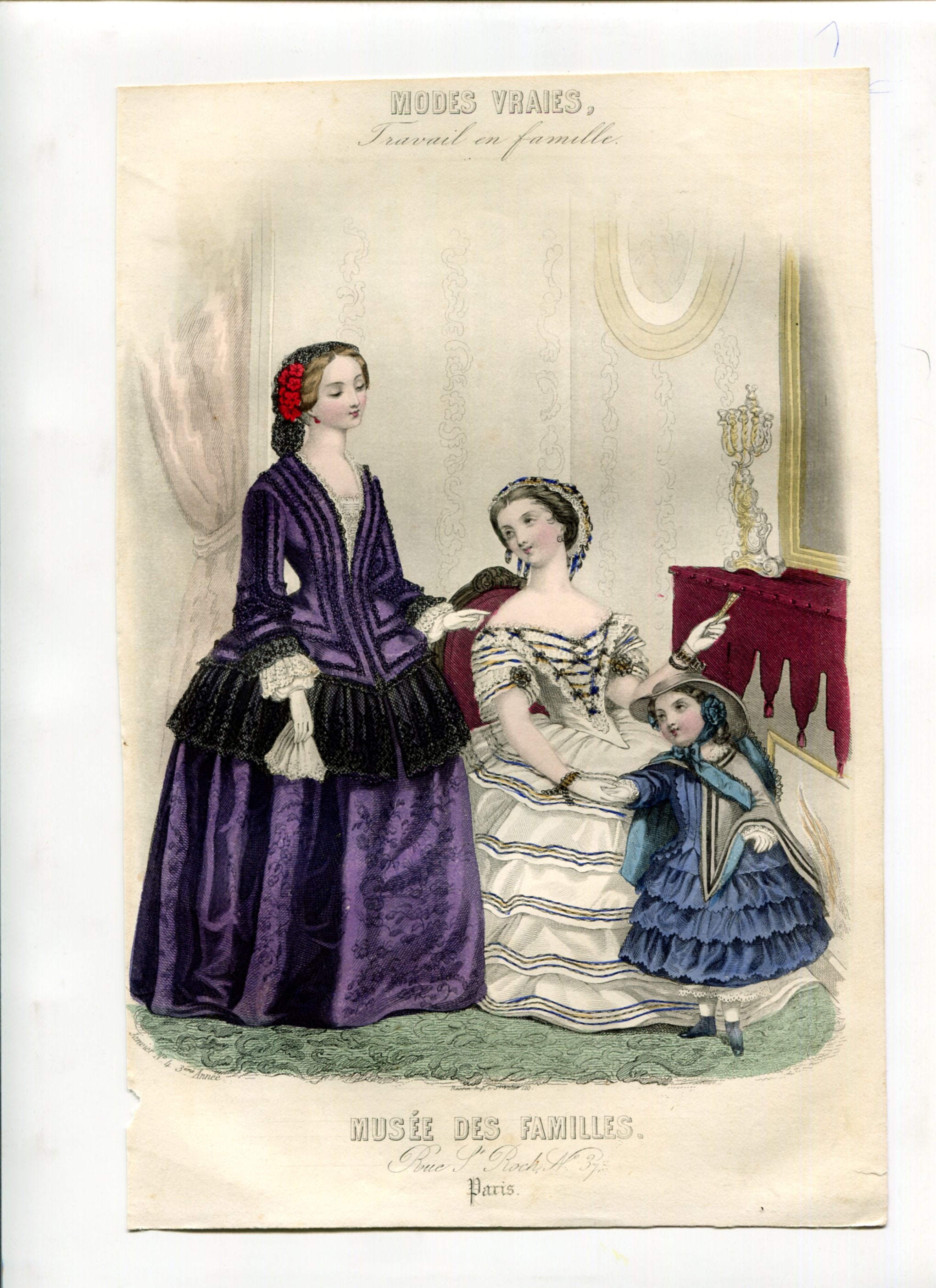 Antique Lithography 1860s Women & Children Fashion Print Vintage ...