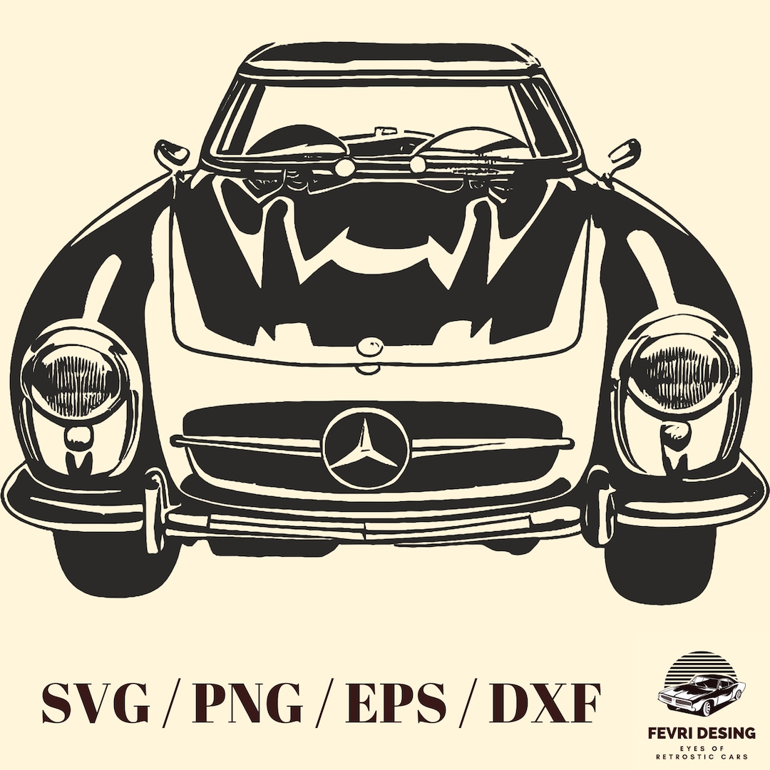 Vintage Mercedes Benz 300 SL Car Print Svg, Eps, Dxf, Png Retro Wall ...