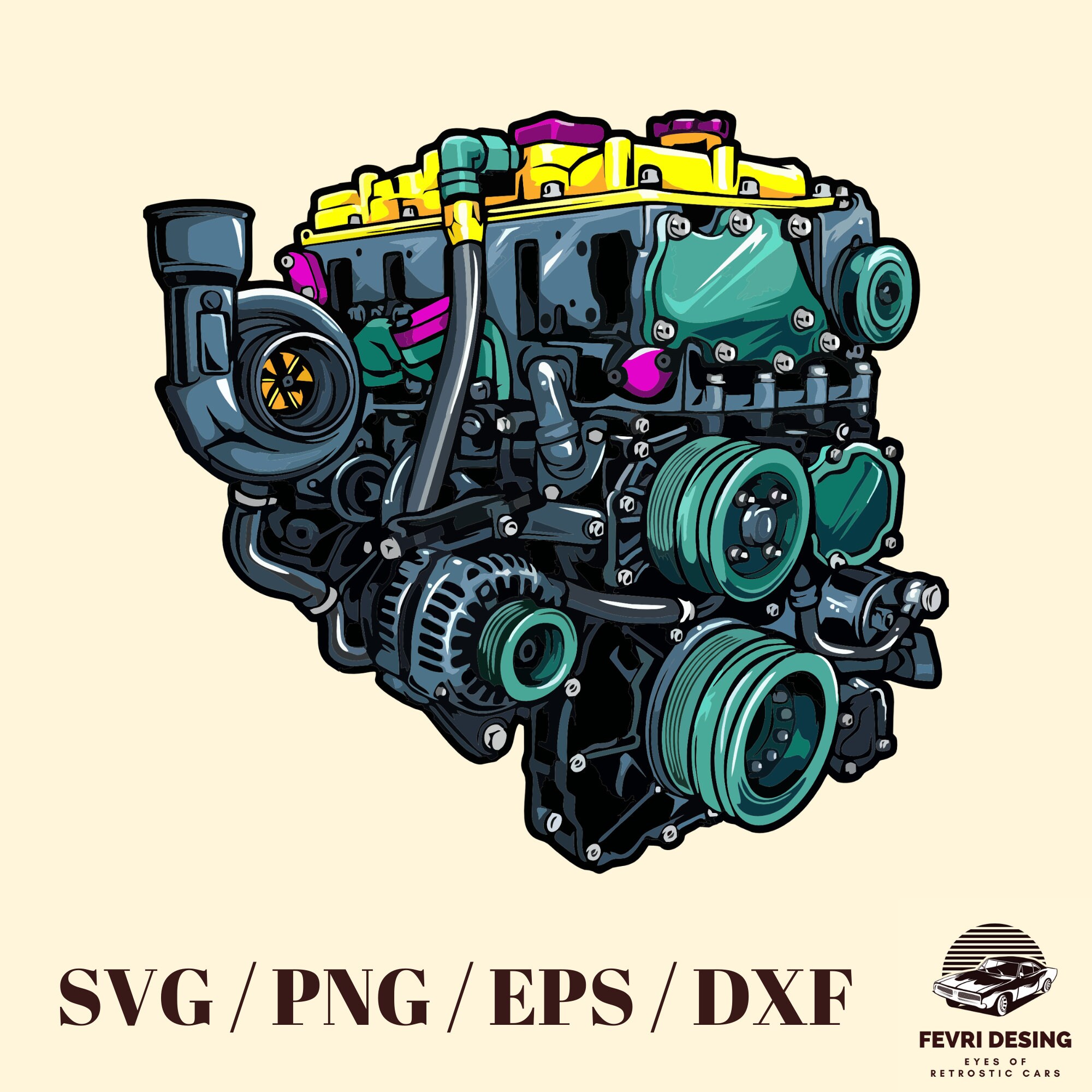 Cartoon Car Engine Print | Svg, Png, Eps, Dxf | Fun and Colorful Wall Art for Kids Room - Etsy