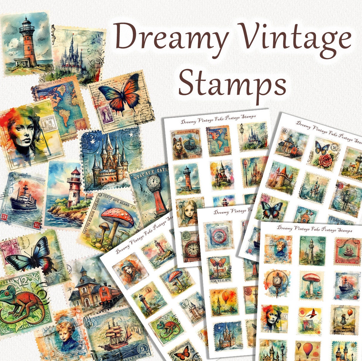 Vintage Stamp Clipart. Vintage Stamps 57pc PNG. Vintageclipart. Retro ...