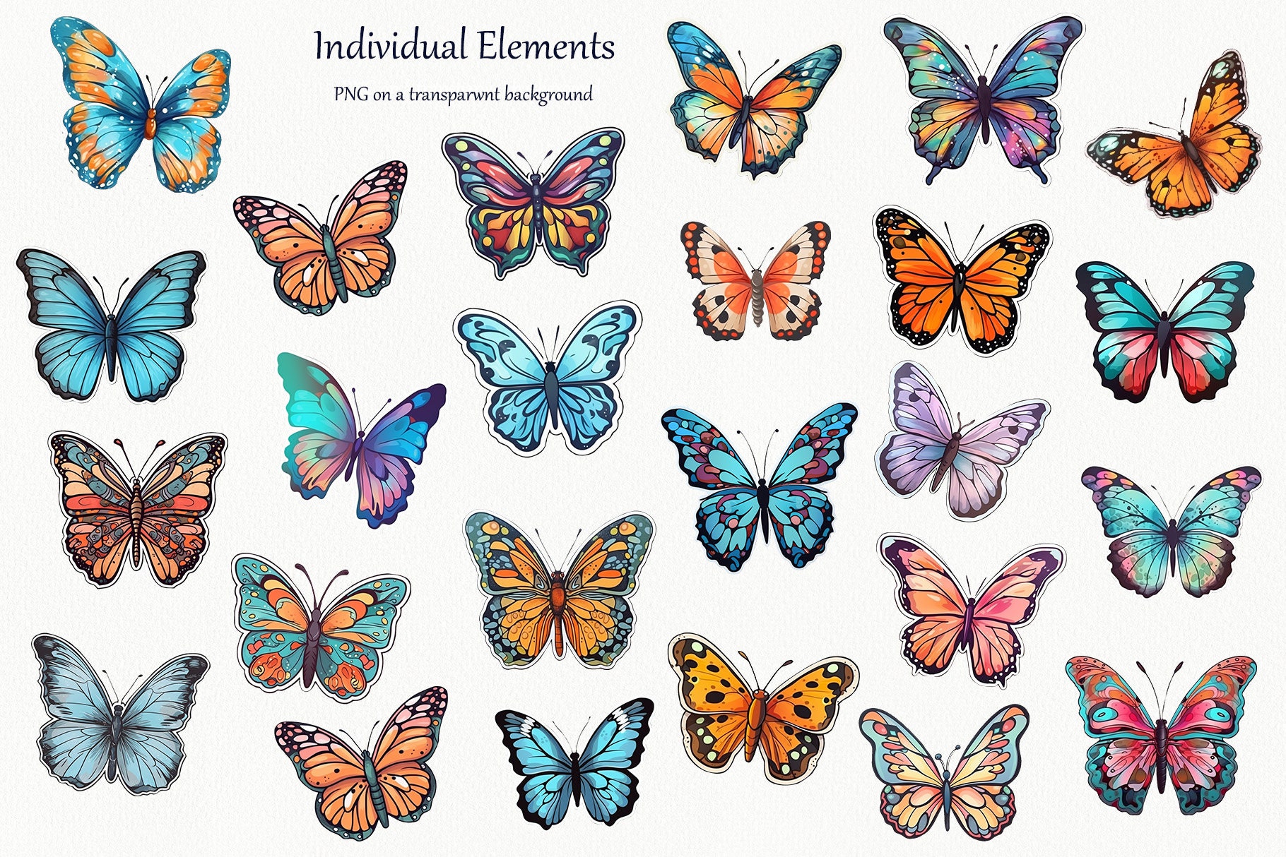 Butterflies Clipart. Painted Butterfly Clipart. Butterfly Illustrations ...