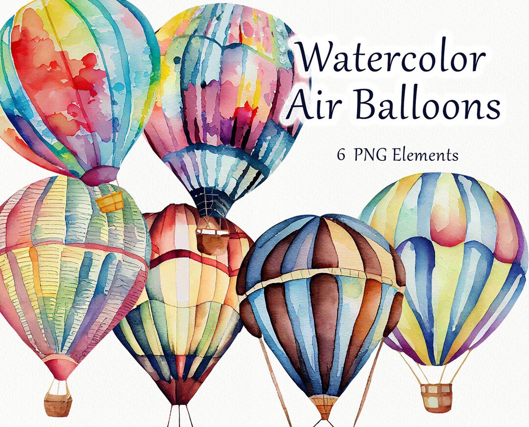 Watercolor Hot Air Balloons Clipart. Vintage Air Balloons Watercolor ...