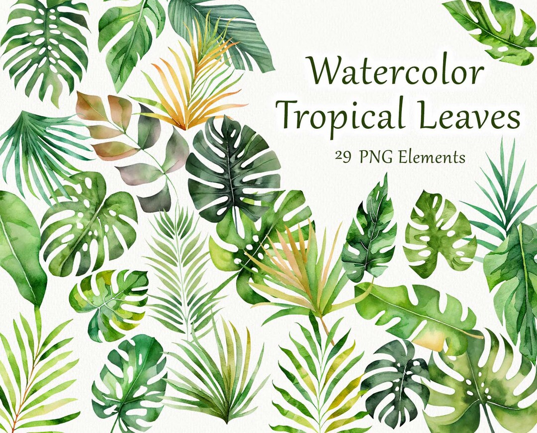 Watercolor Tropical Leaves Clipart. Tropical Clipart. Tropical Beach ...