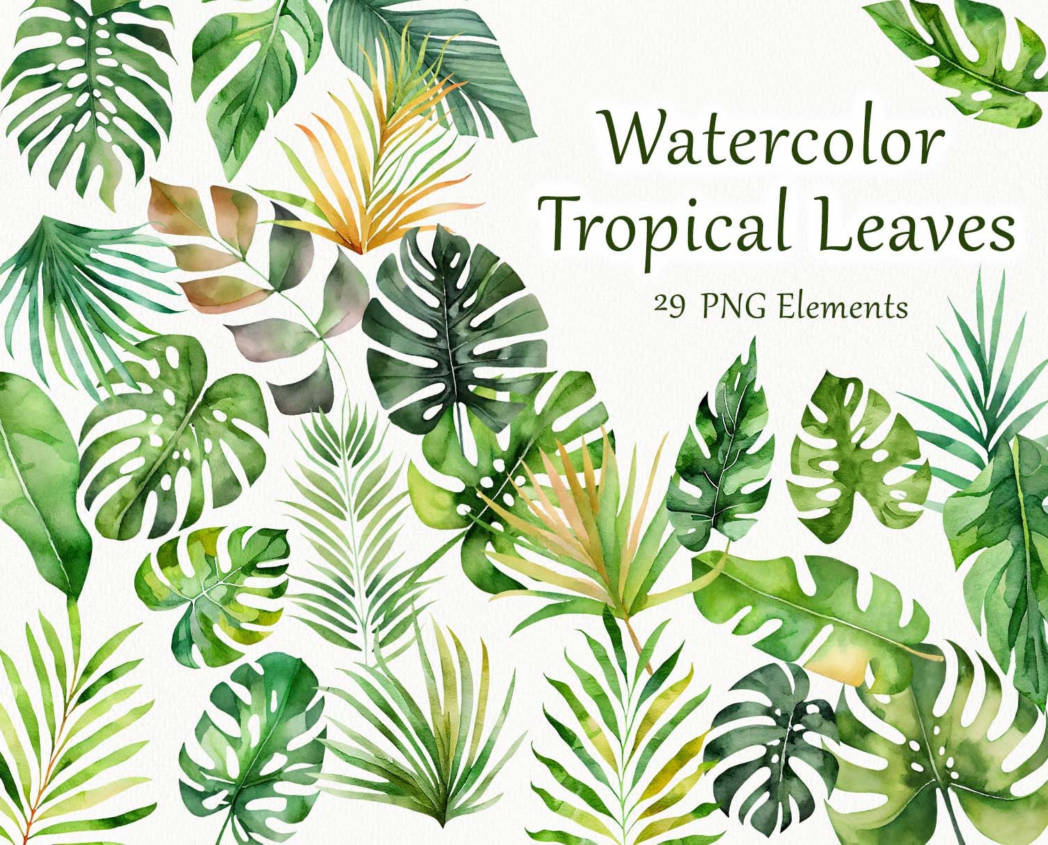 Watercolor Tropical Leaves Clipart. Tropical Clipart. Tropical Beach ...