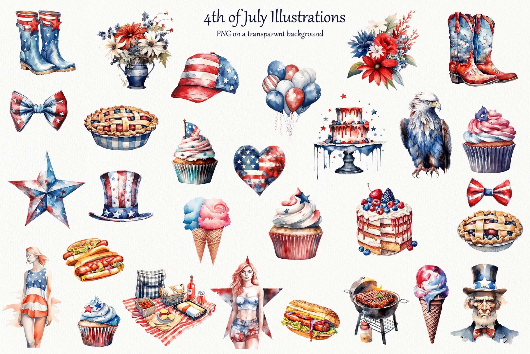 4th of July Watercolor Clipart. Watercolor Fourth of July Clipart ...