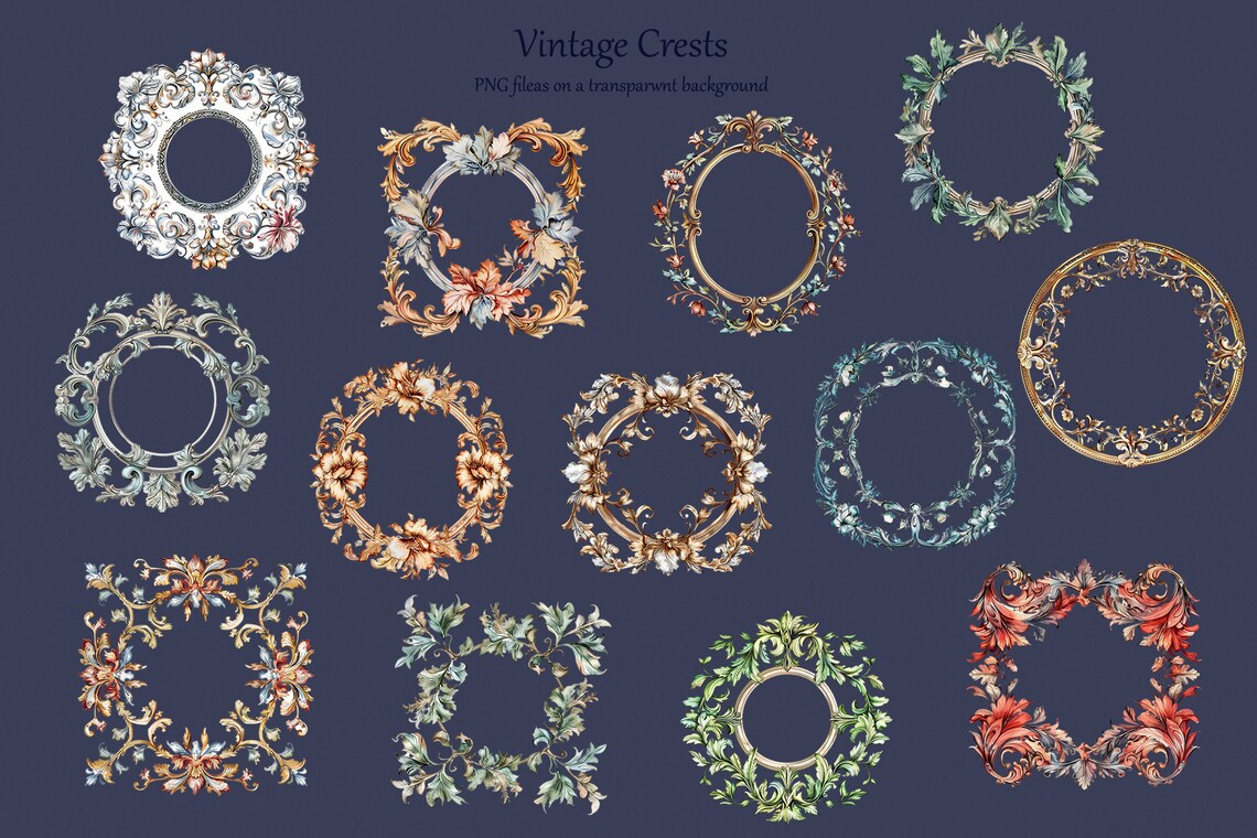 Watercolor Vintage Crest. Romantic Crest Collection. Crest Frames ...