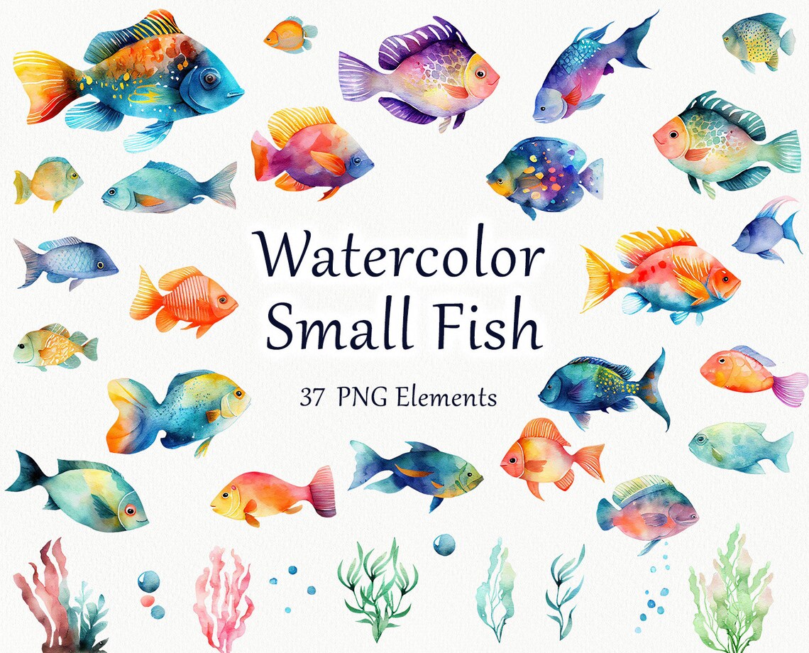 Watercolor Fish Clipart. Tropical Fish Clipart. Coral Reef - Etsy