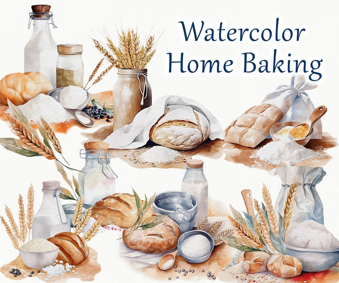 Baking Watercolor Clipart. Bread Clipart. Baking Supplies Illustration ...